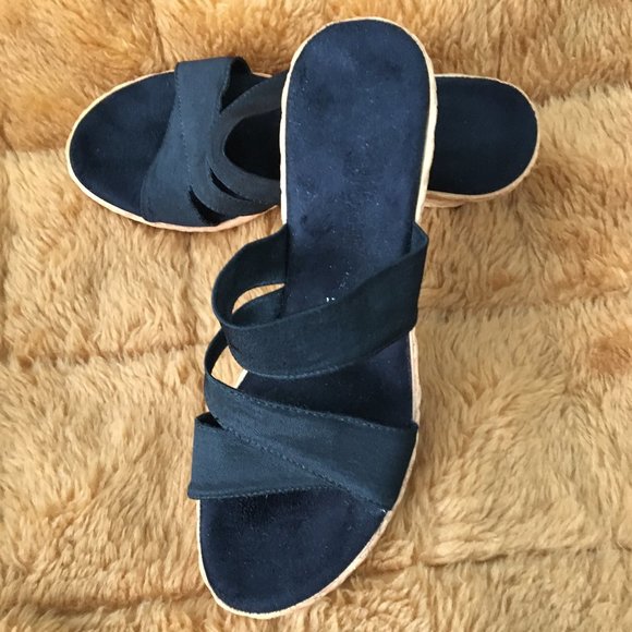 Shoes | Black Wedge Sandals Size 7 | Poshmark